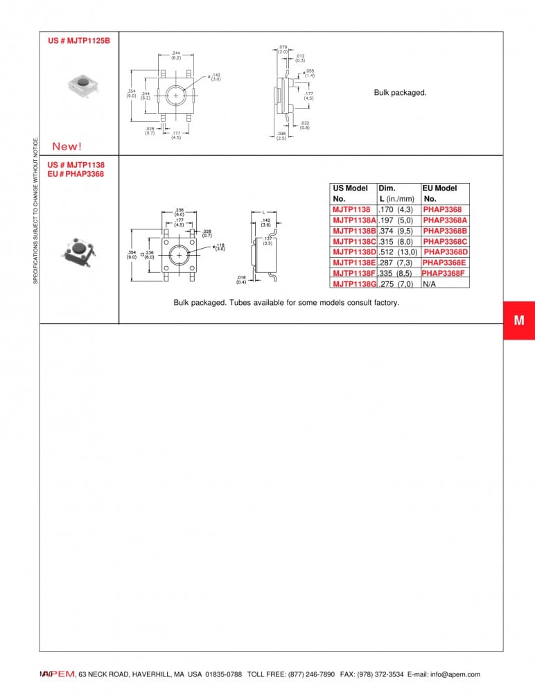 APEM MJTP series technical document page 3