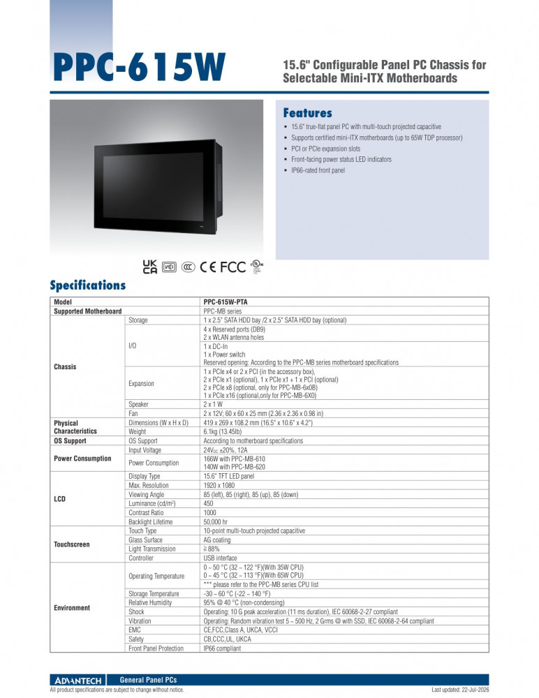 PPC-615W product document, page 1
