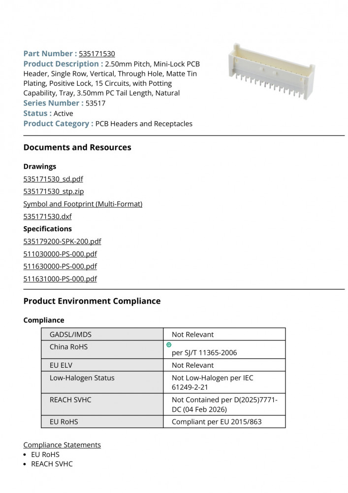 MOLEX 535171530 document preview, page 1