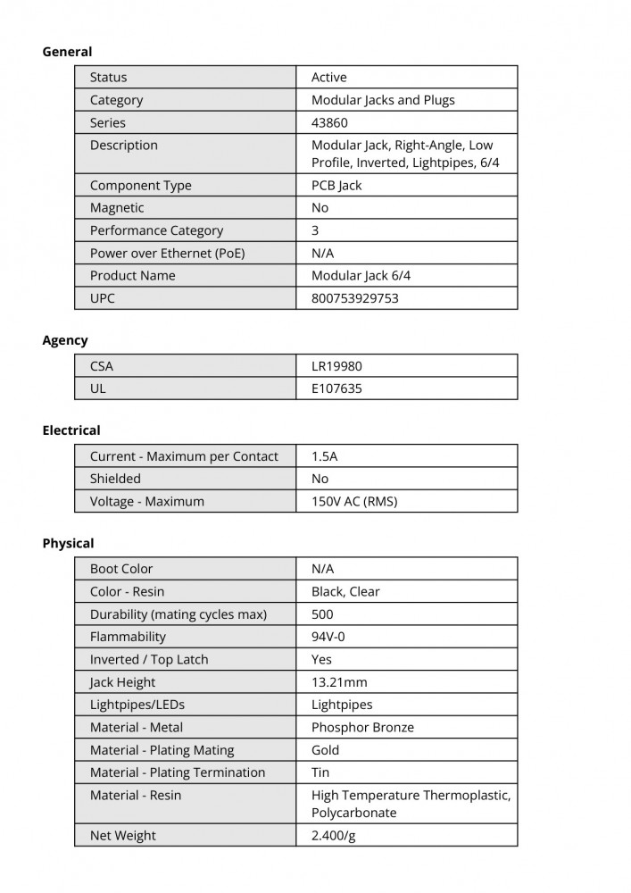 Technical document image 2 for MOLEX 438600009