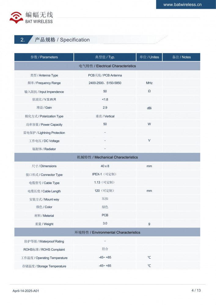 BW258PNX40-8B1 technical document page 4