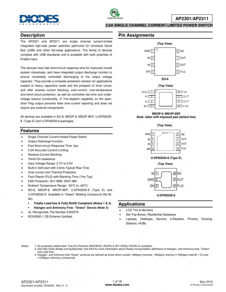 AP2301 datasheet page 1