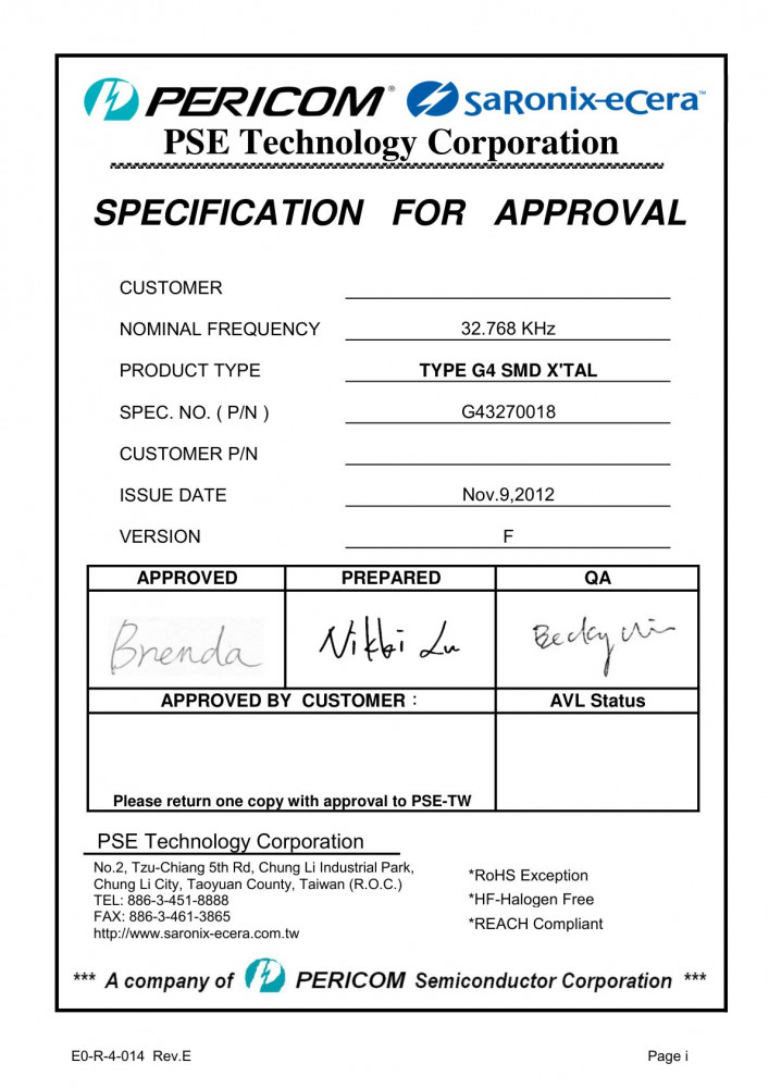 G43270018 specification page 1