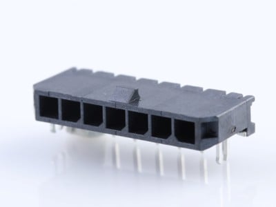 Micro-Fit 3.0 Right-Angle Header, 3.00mm Pitch, Single Row, 8 Circuits, with PCB Press-fit Metal Retention Clip, 1.52µm Matte Tin Plating, Glow-Wire Capable, Black
