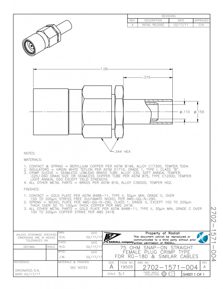 Radiall 2702-1571-004 product drawing