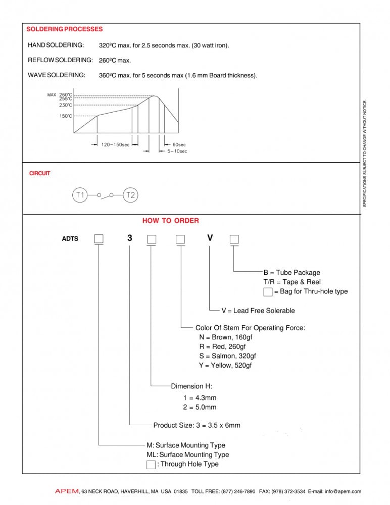 APEM ADTS3 series datasheet page 2