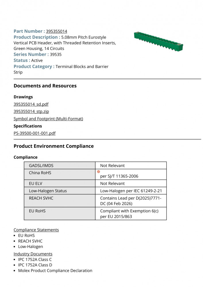 Product specification document, page 1