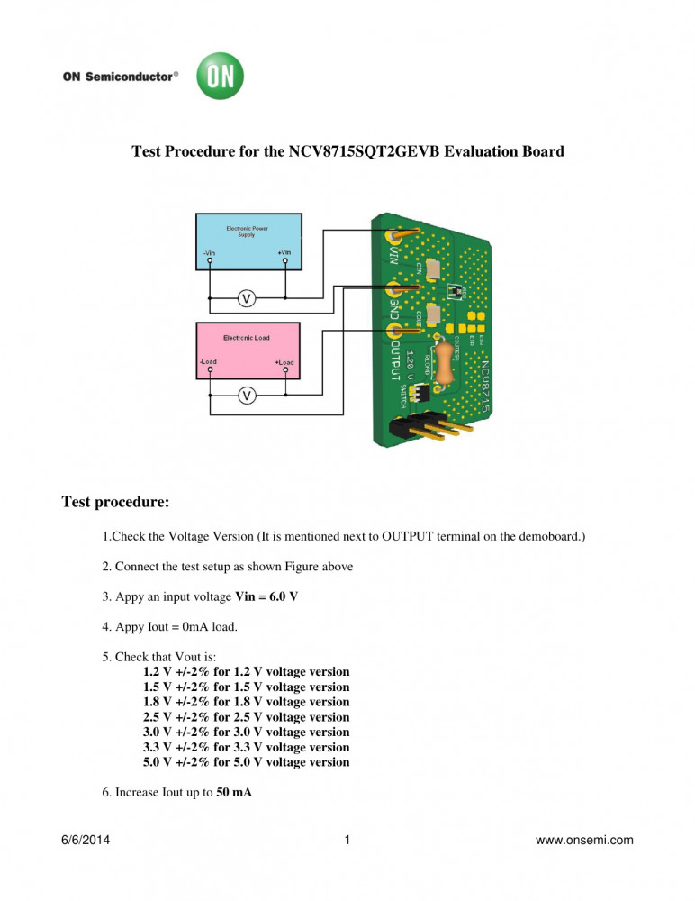 NCV8715SQT2GEVB evaluation board test procedure page 1