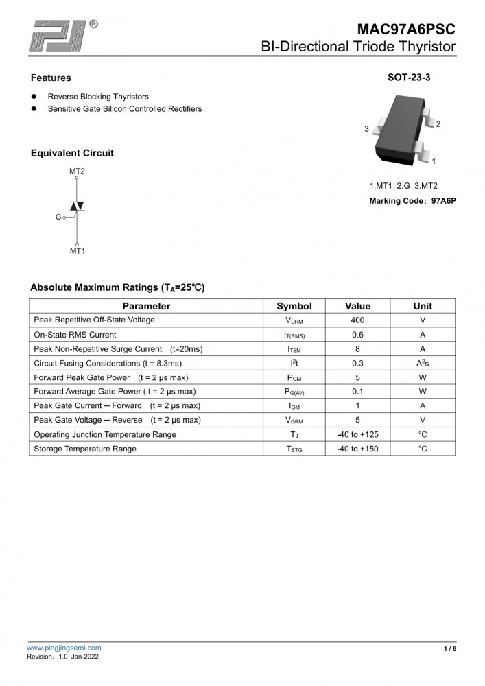 MAC97A6PSC datasheet page 1