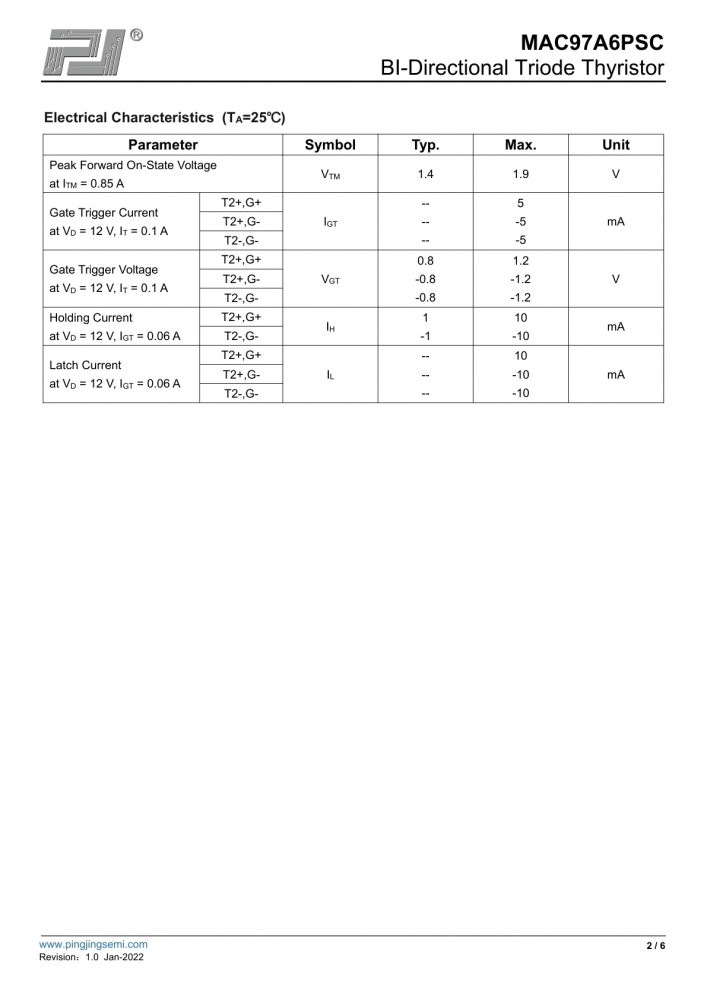 MAC97A6PSC datasheet page 2