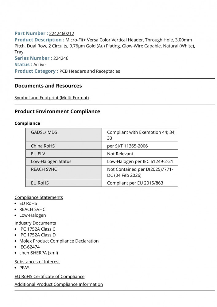 Technical document page 1 for product 2242460212