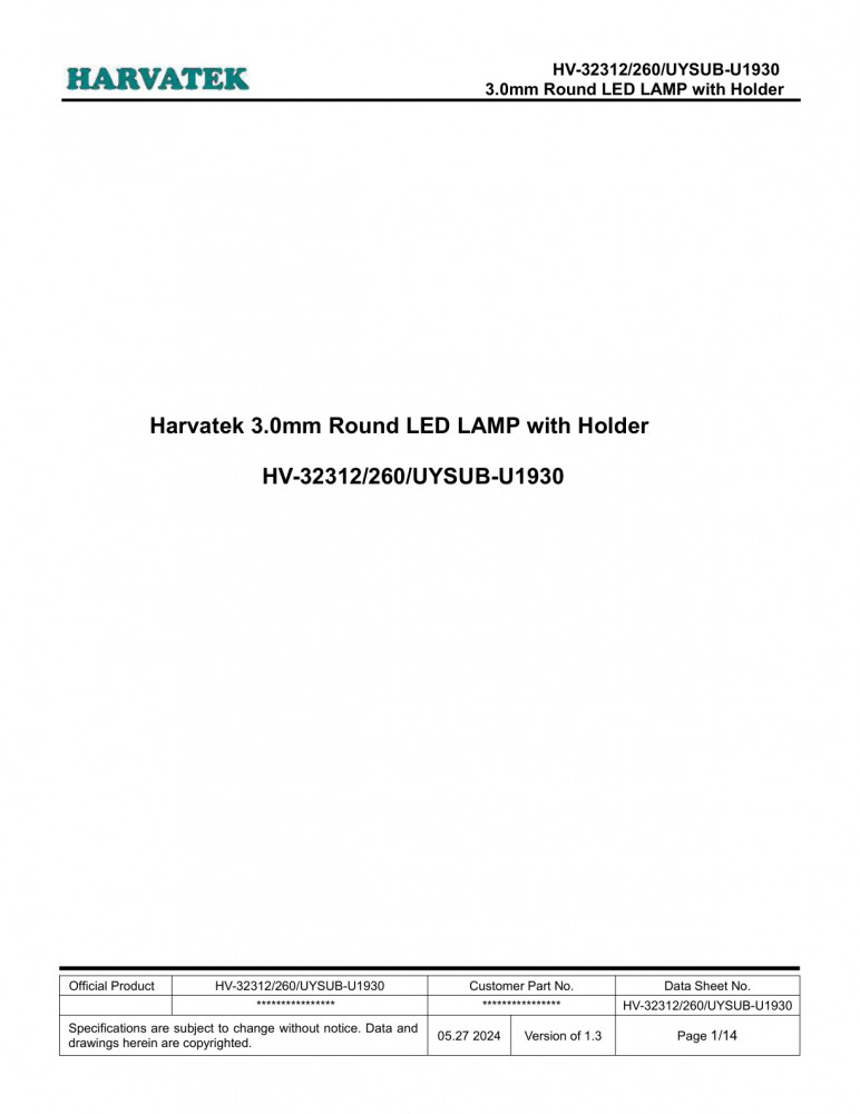 HV-32312/260/UYSUB-U1930 datasheet page 1