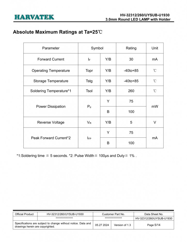 HV-32312/260/UYSUB-U1930 datasheet page 5