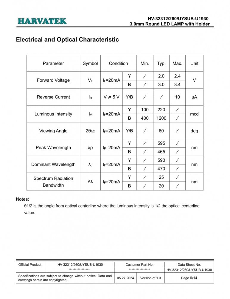HV-32312/260/UYSUB-U1930 datasheet page 6