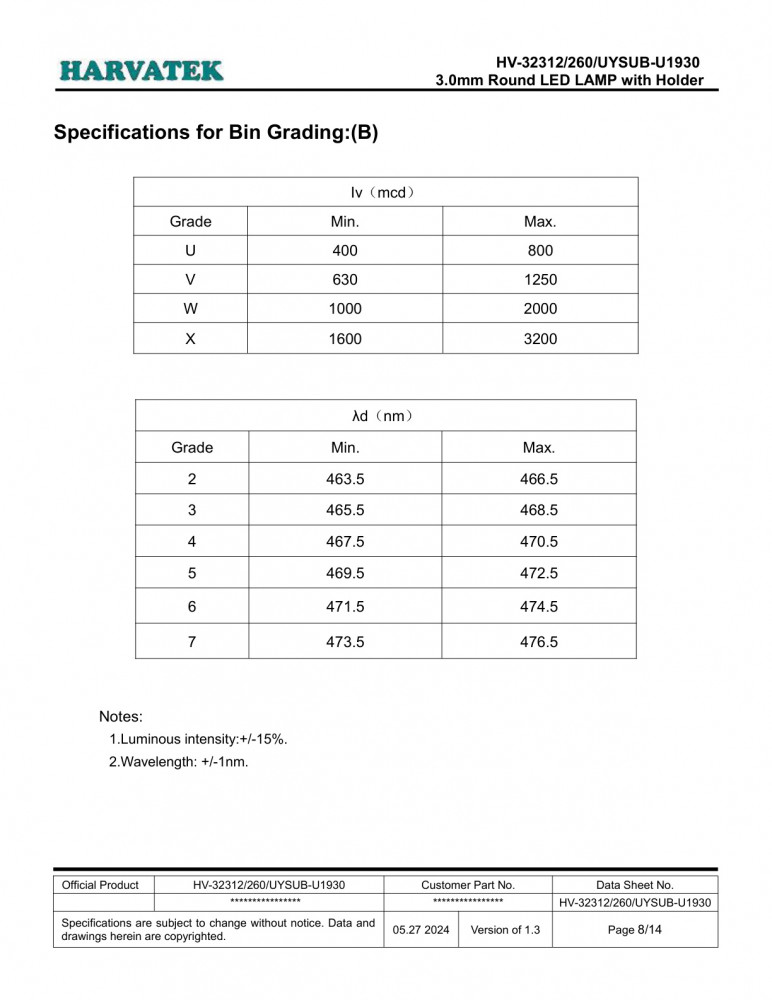 HV-32312/260/UYSUB-U1930 datasheet page 8