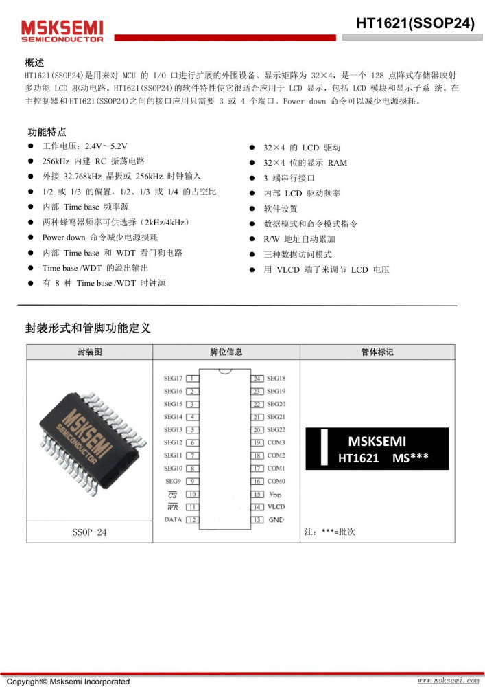 HT1621 datasheet page 2