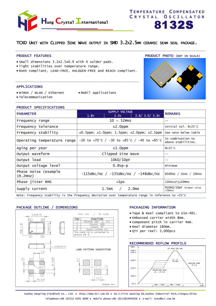 HCI 8132S-40.000NQ33FTL technical document page