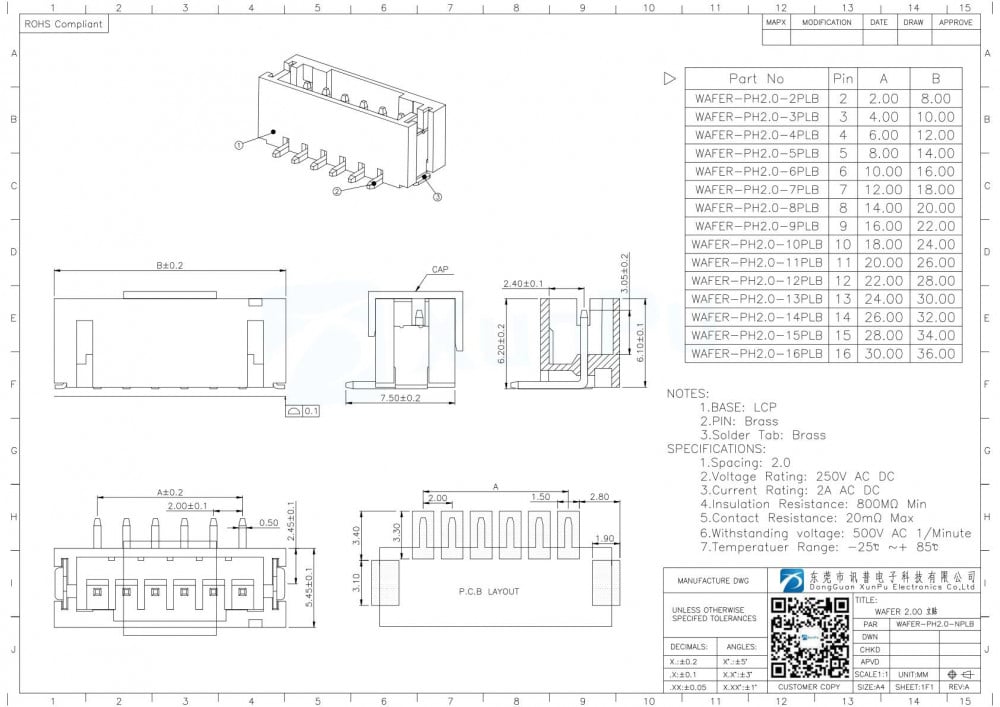 WAFER-PH2.0-2PLB technical drawing