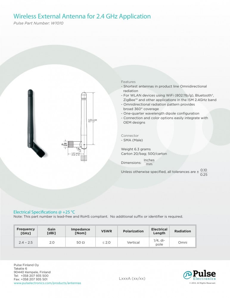 PULSE W1010 technical document page 1