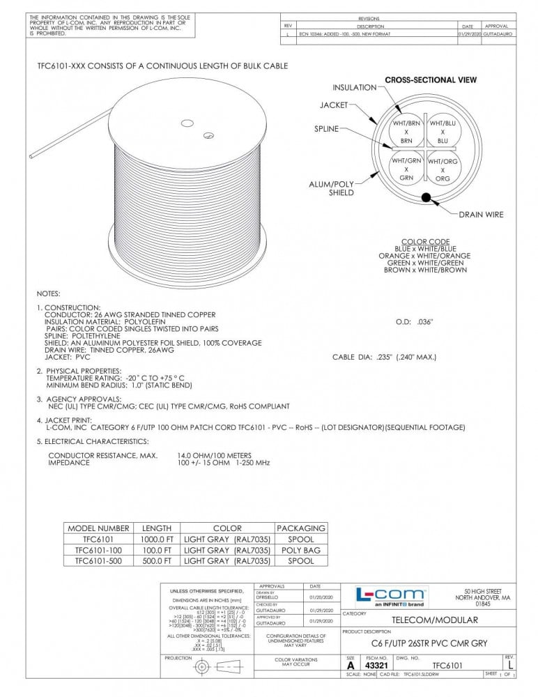 L-com TFC6101 product drawing and specifications