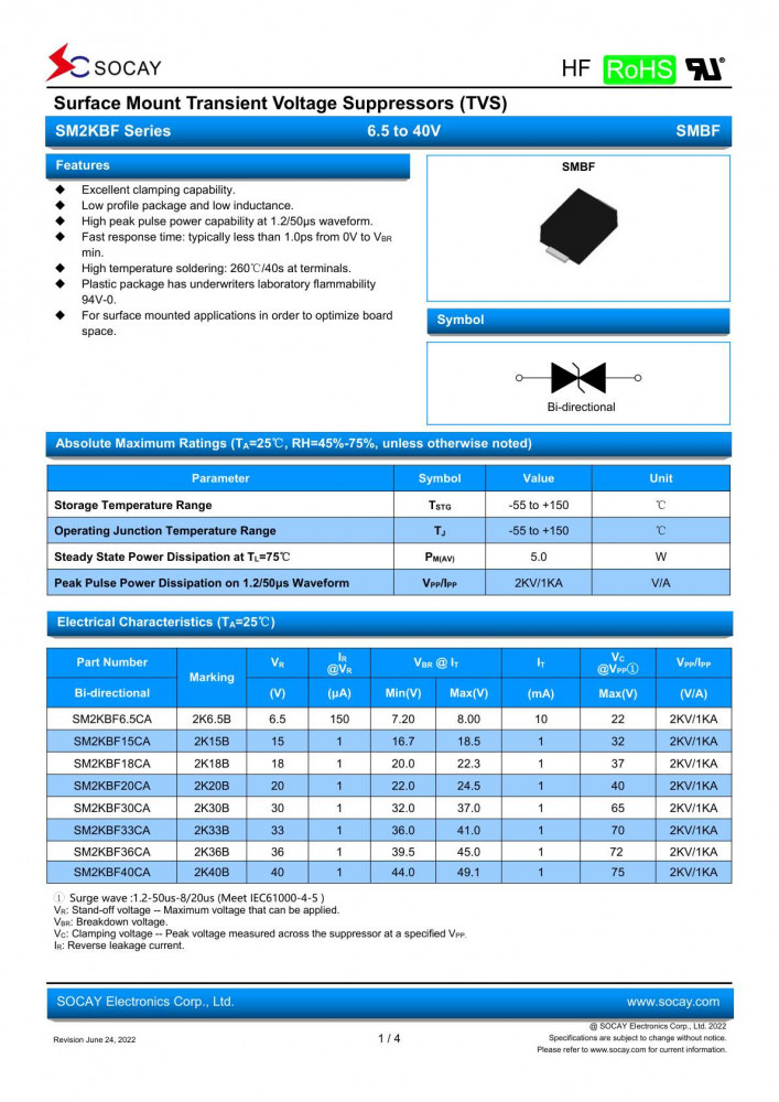 SM2KBF Series datasheet page 1