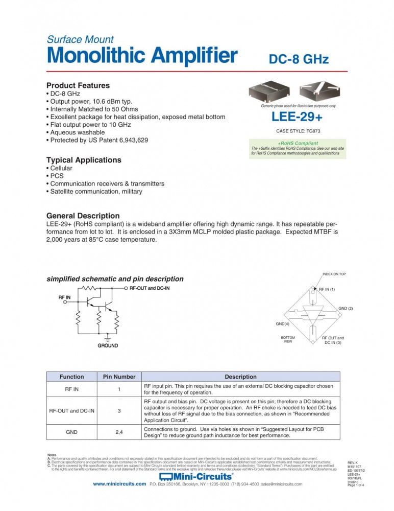 LEE-29+ datasheet page 1