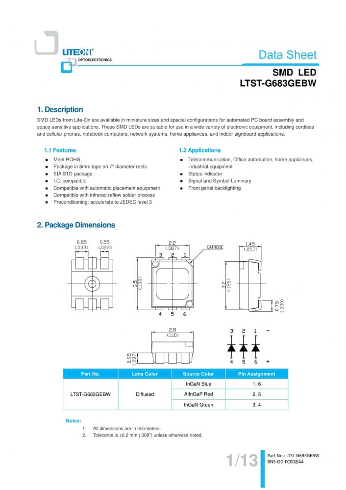 LTST-G683GEBW datasheet page 2
