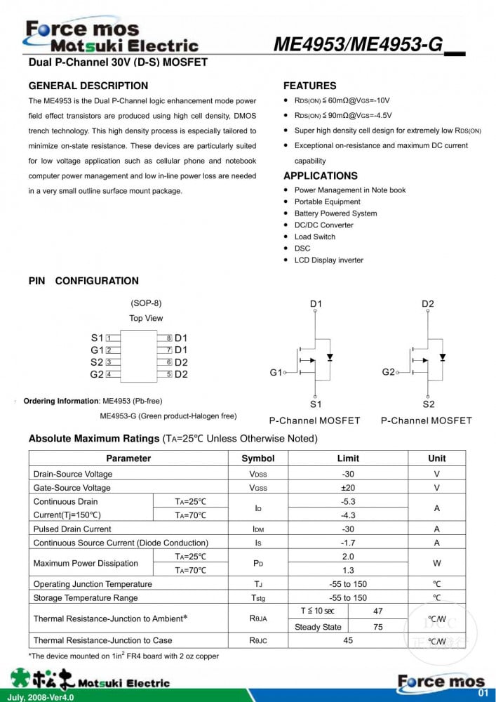 ME4953 datasheet page 1
