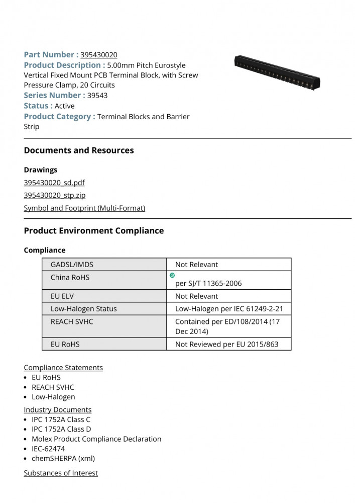 MOLEX product document, page 1