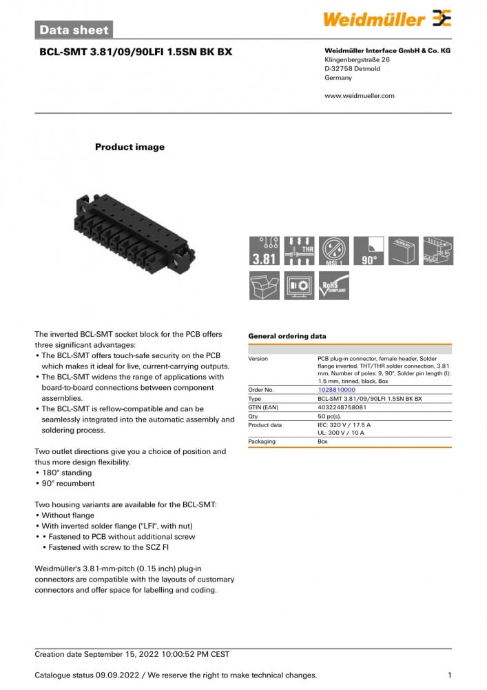 WEIDMULLER 1028810000 document page 1