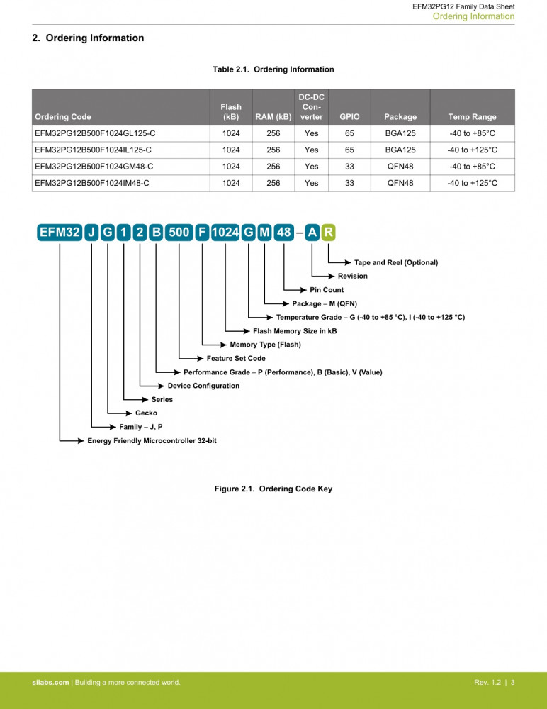 EFM32PG12 datasheet preview, page 3