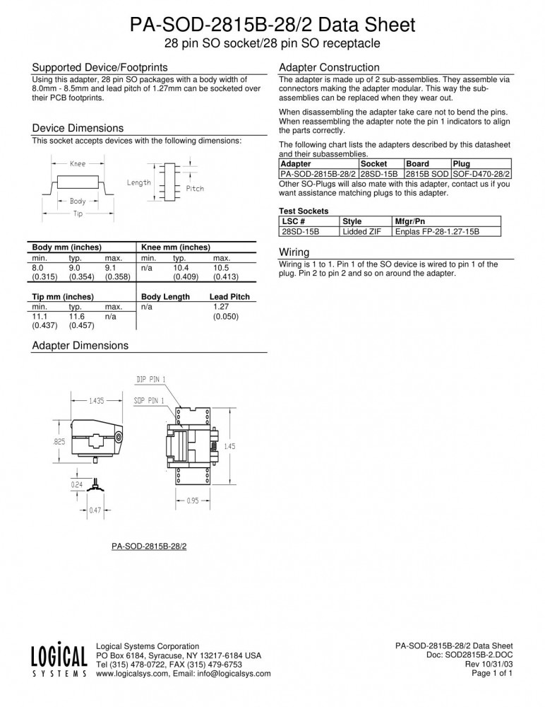 PA-SOD-2815 adapter datasheet page