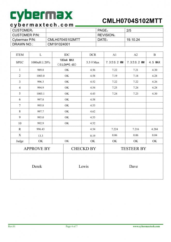 CMLH0704S102MTT reflow profile page