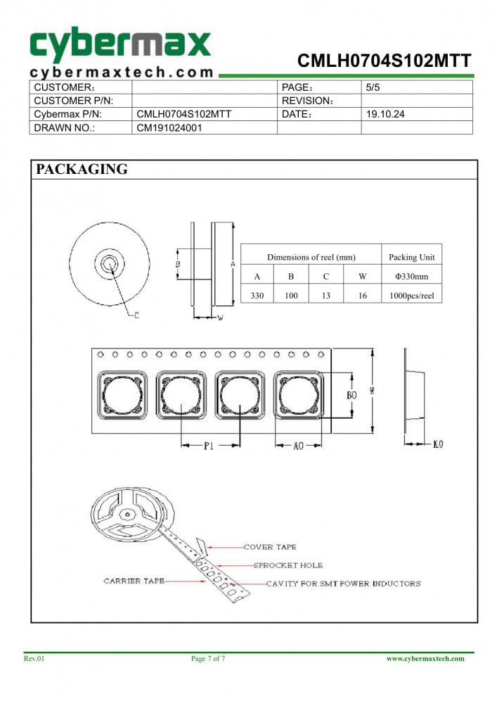 CMLH0704S102MTT carrier tape page