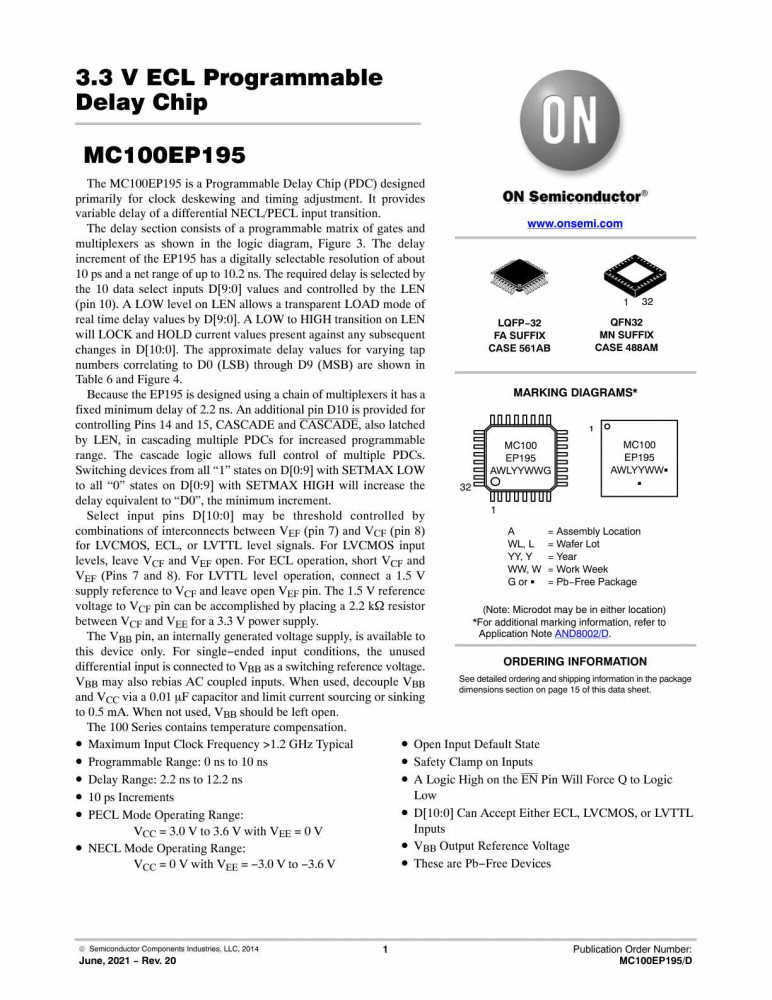 MC100EP195 datasheet page 1