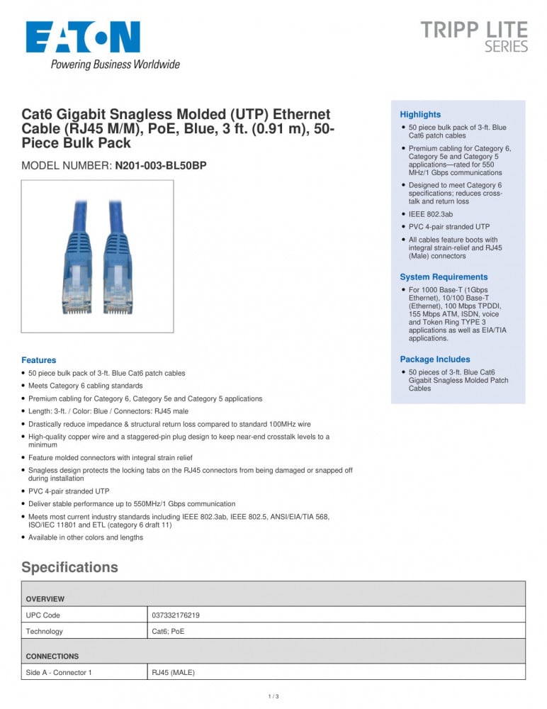 N201-003-BL50BP technical document page 1