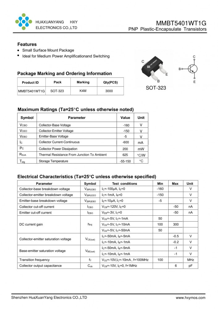 MMBT5401WT1G-HXY datasheet page 1