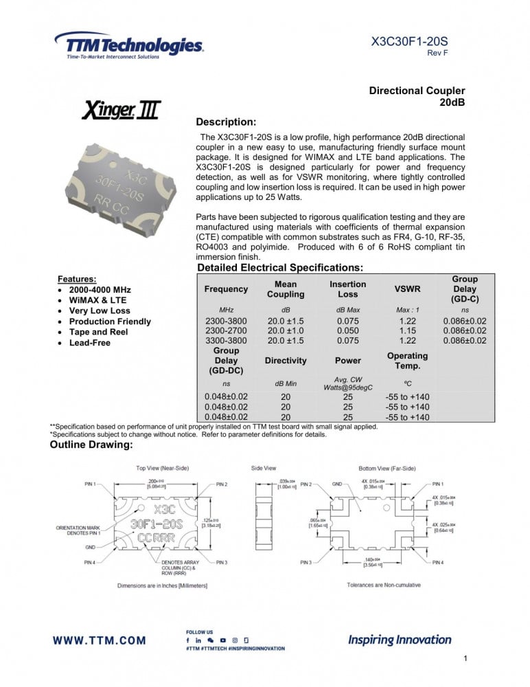 X3C30F1-20S datasheet page 1