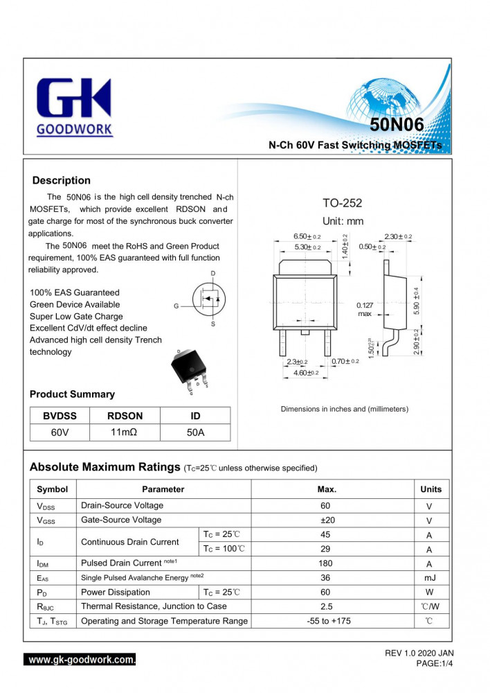 GOODWORK 50N06 datasheet page 1