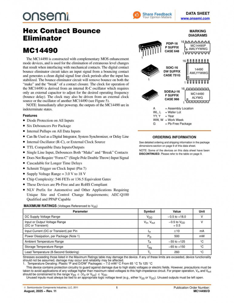 MC14490 datasheet page 1
