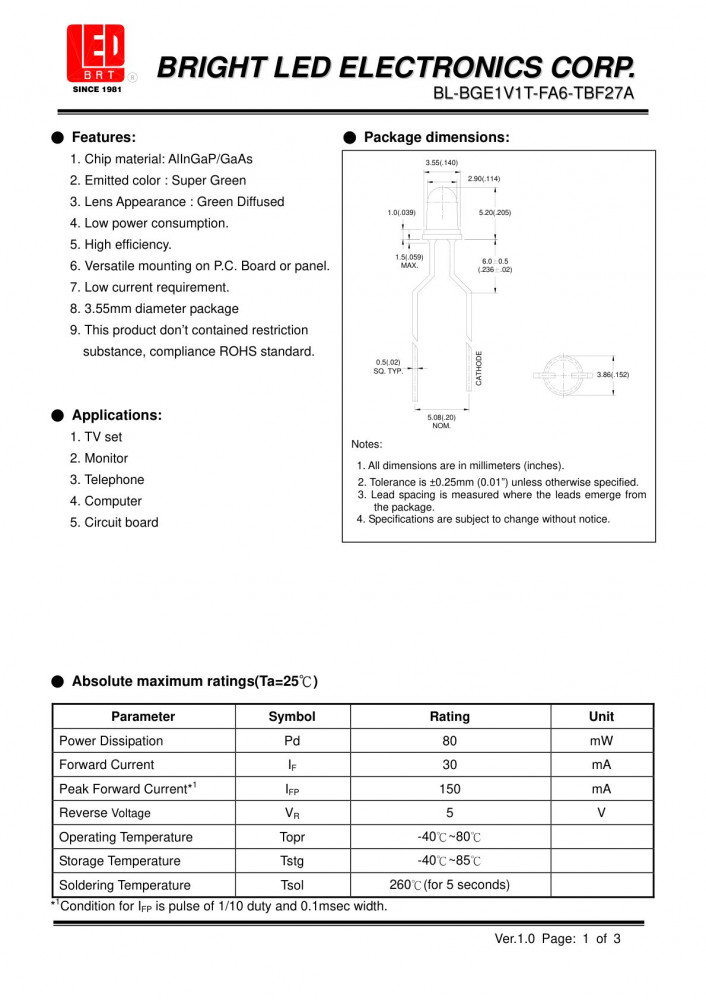 BL-BGE1V1T-FA6-TBF27A technical document page 1