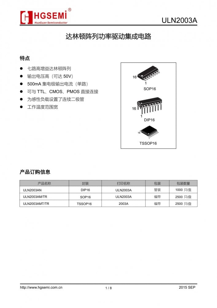 ULN2003ALM/TR datasheet page 1