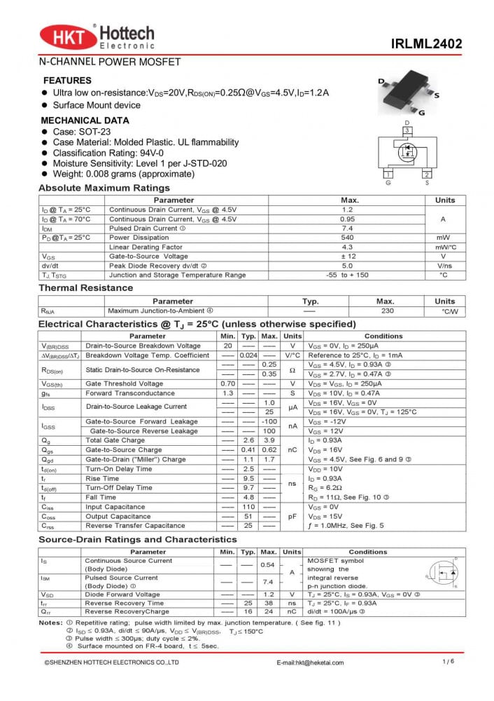 IRLML2402 datasheet page 1