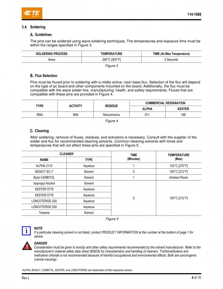 TE Connectivity application specification page 4