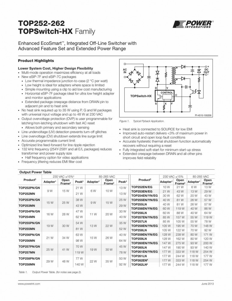 TOP252-262 datasheet page 1