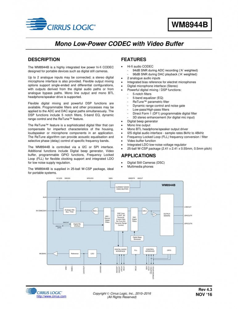WM8944B datasheet page 1