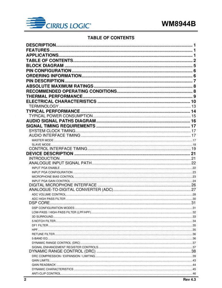 WM8944B datasheet page 2