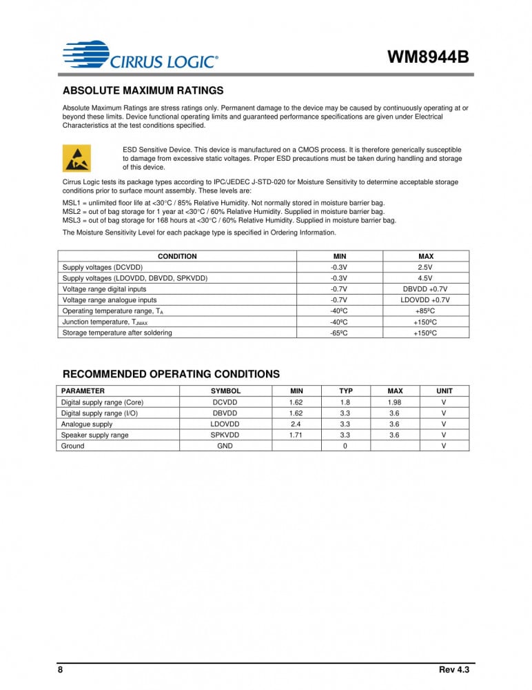 WM8944B datasheet page 8