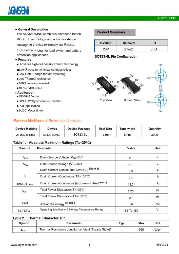 AGM216MNE datasheet page 1