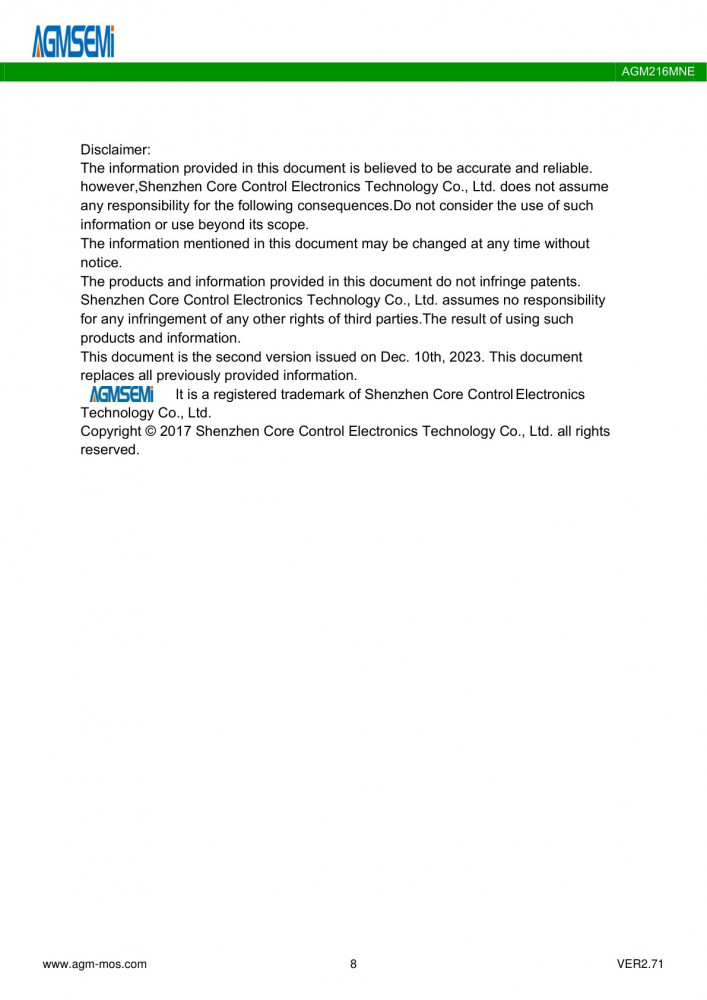 AGM216MNE datasheet page 8